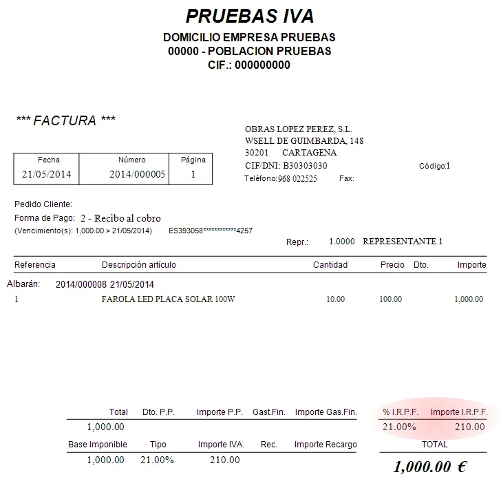 Facturas recibidas con IRPF | Documentación XgestEvo